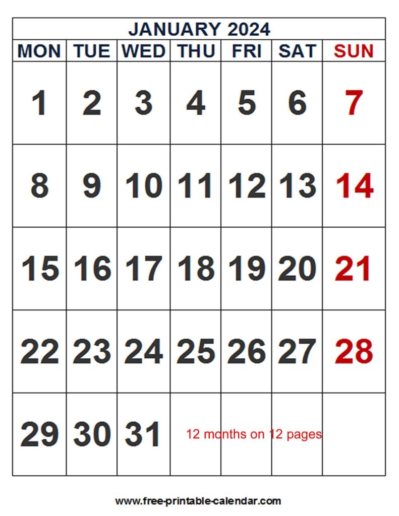 Free Printable Calendar 2024 Pdf Word | Printable Calendar