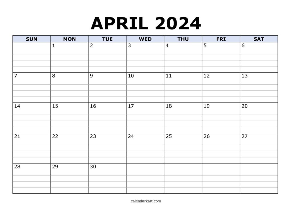 Free Printable April 2024 Calendar With Lines | Printable Calendar