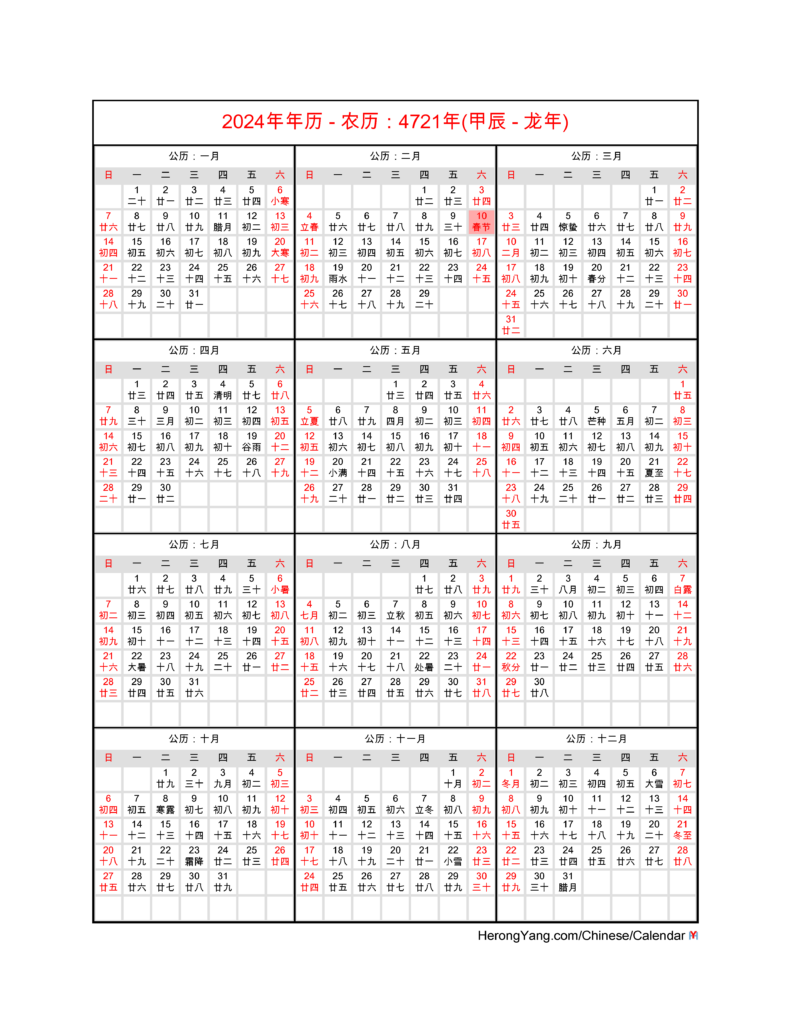 Free Printable 2024 Chinese New Year Calendar | Printable Calendar