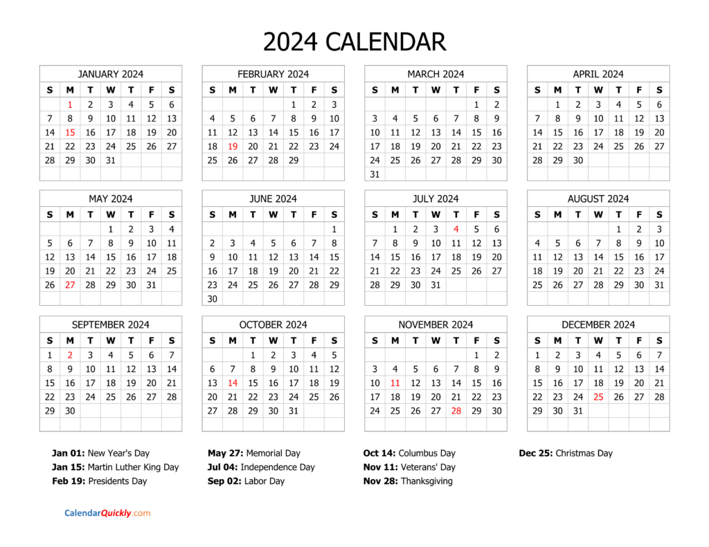 Free Printable 2024 Calendar With Big Numbers | Printable Calendar
