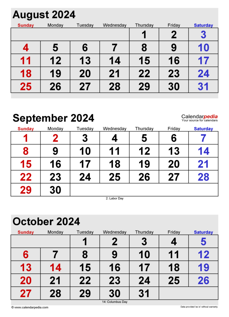 August Sept October 2024 Calendar | Printable Calendar