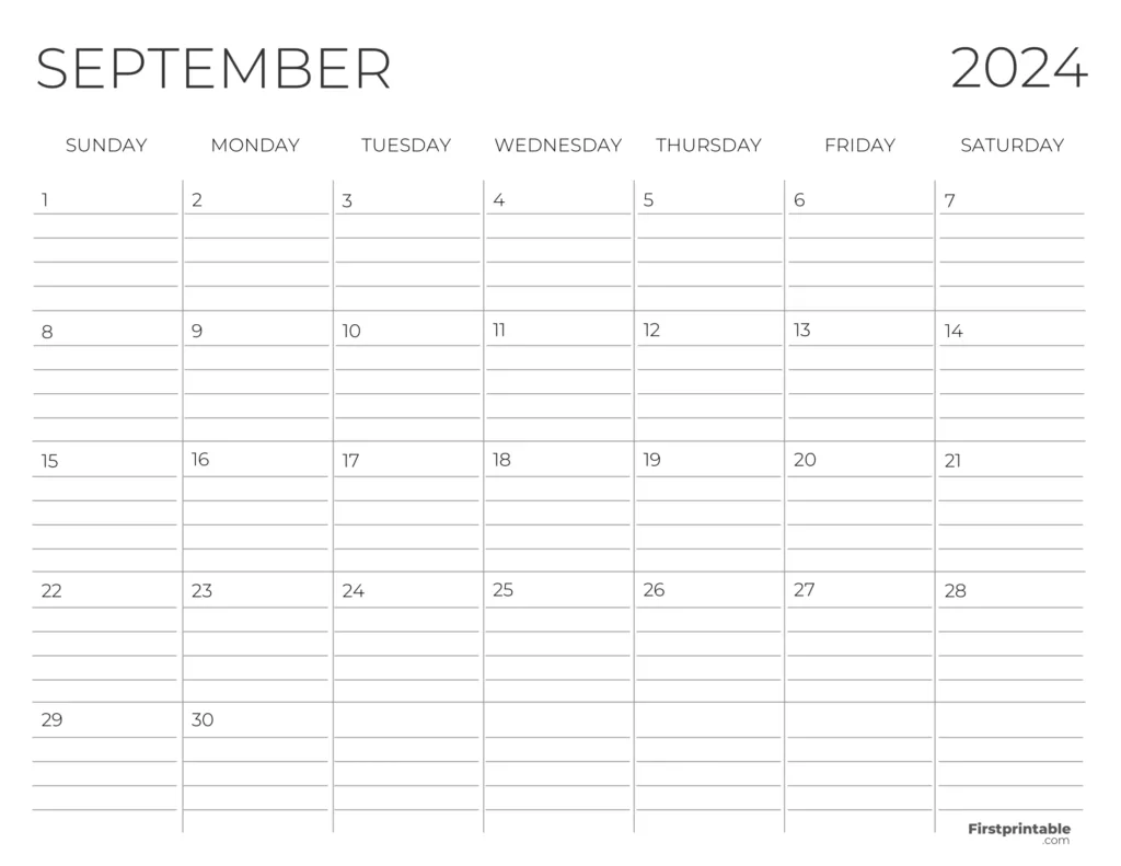 September 2024 Calendar With Lines | Printable Calendar