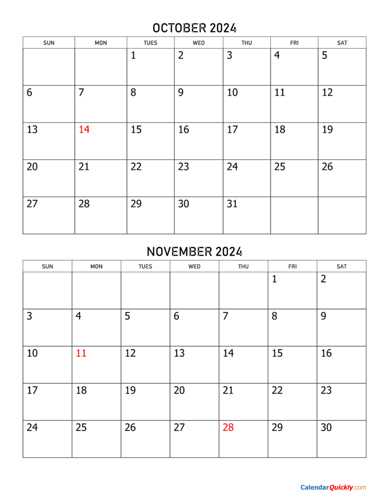 October-November 2024 Calendar Printable | Printable Calendar