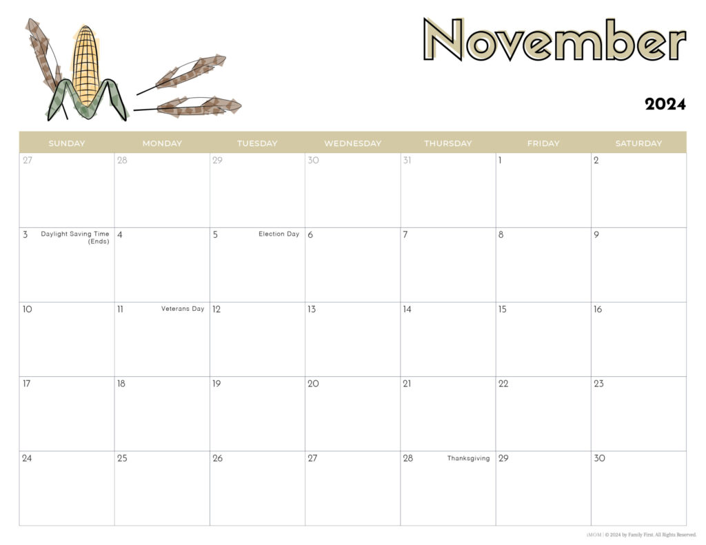 November 2024 Calendar Printable For Kids | Printable Calendar
