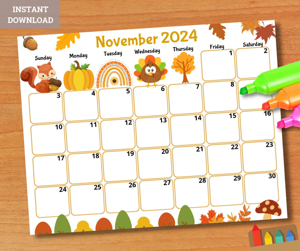 Printable November 2024 Calendar For Kindergarten | Printable Calendar