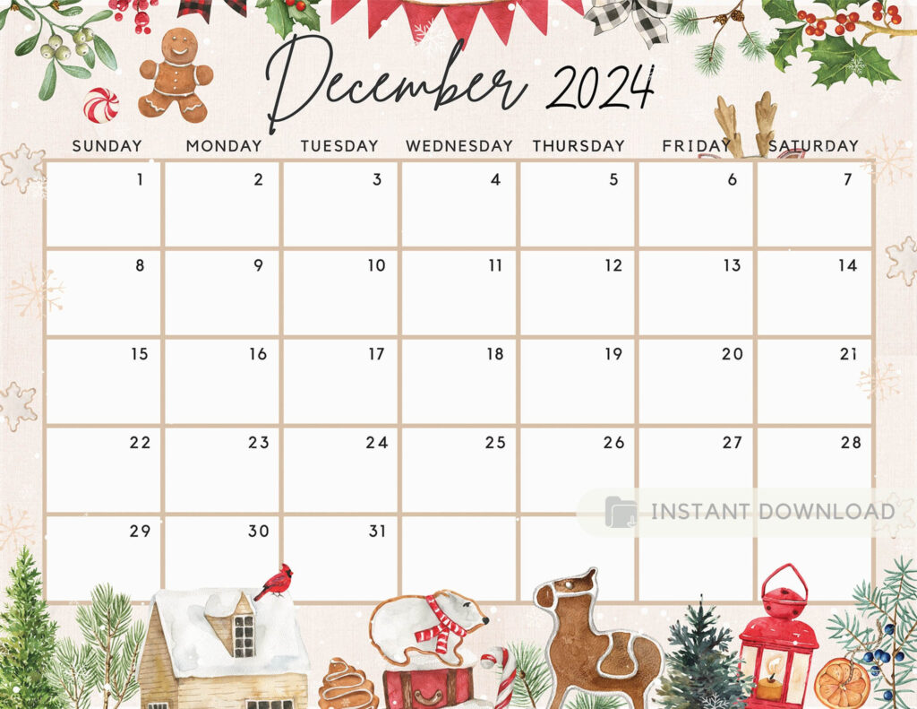 Christmas December Calendar 2024 Printable | Printable Calendar