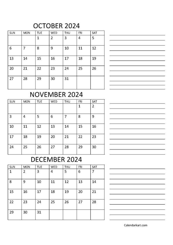Free Printable October November December 2024 Calendar | Printable Calendar