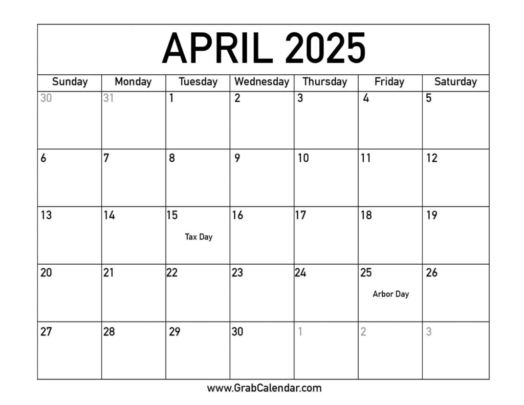April 2025 Calendar With Holidays Printable Free | Printable Calendar