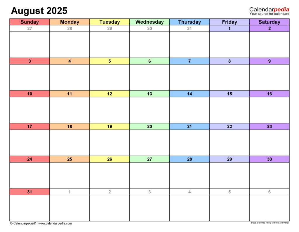 August 2025 Calendar Editable Word | Printable Calendar