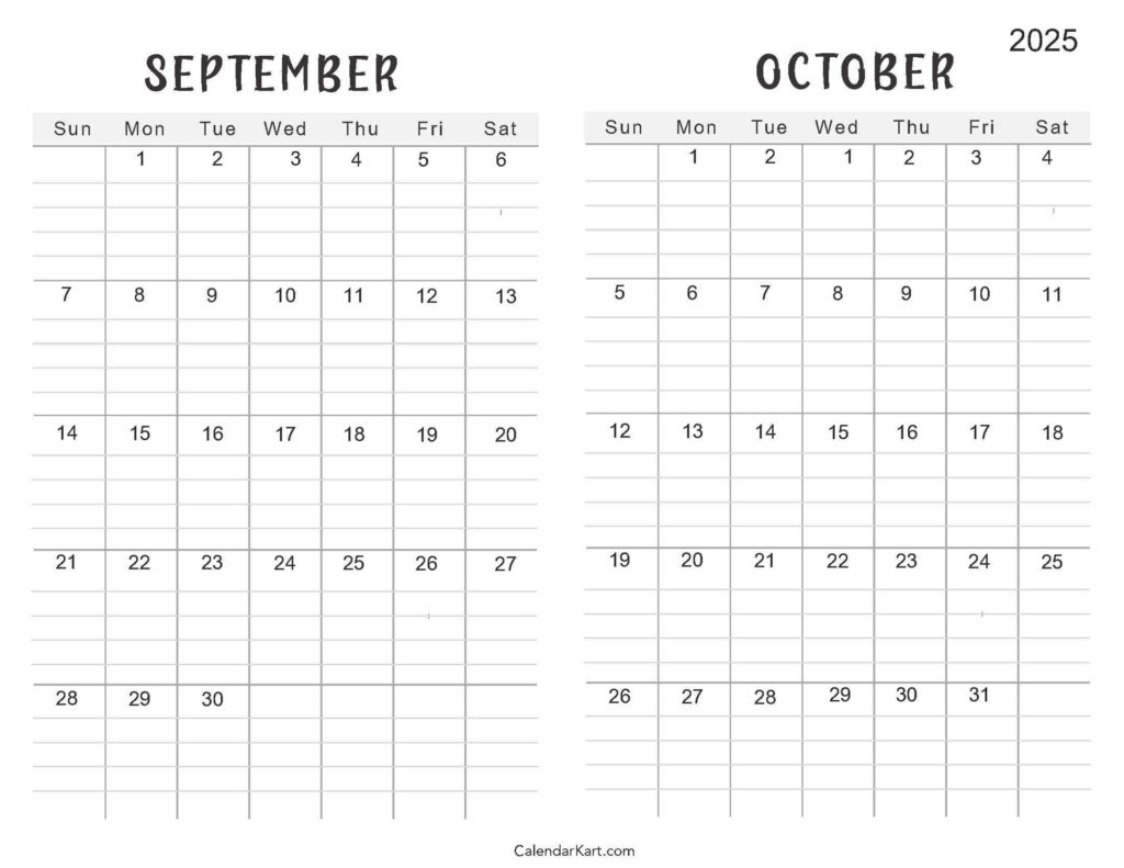 Printable Calendar September And October 2025 | Printable Calendar