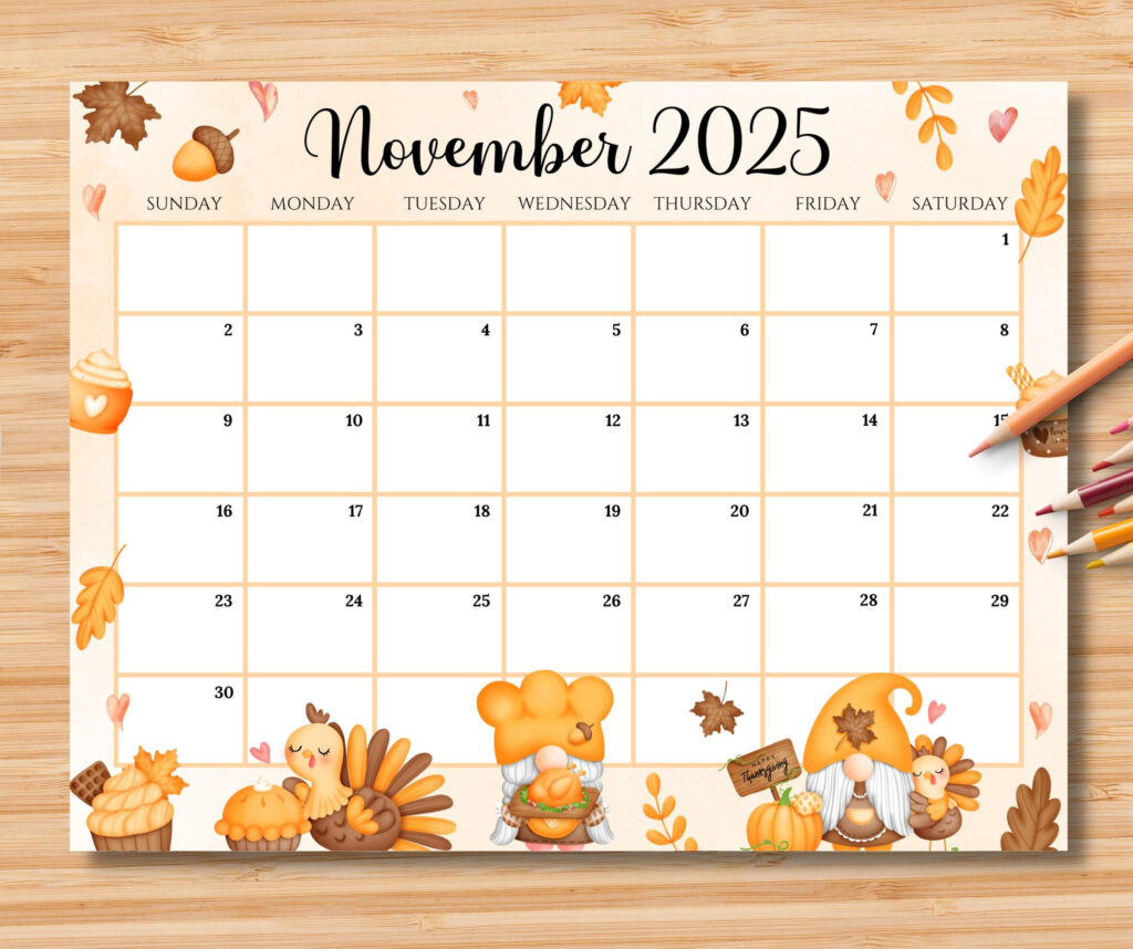 November 2025 Calendar Thanksgiving Theme | Printable Calendar