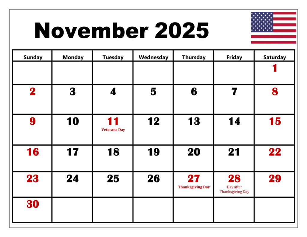 November Holiday 2025 Calendar | Printable Calendar