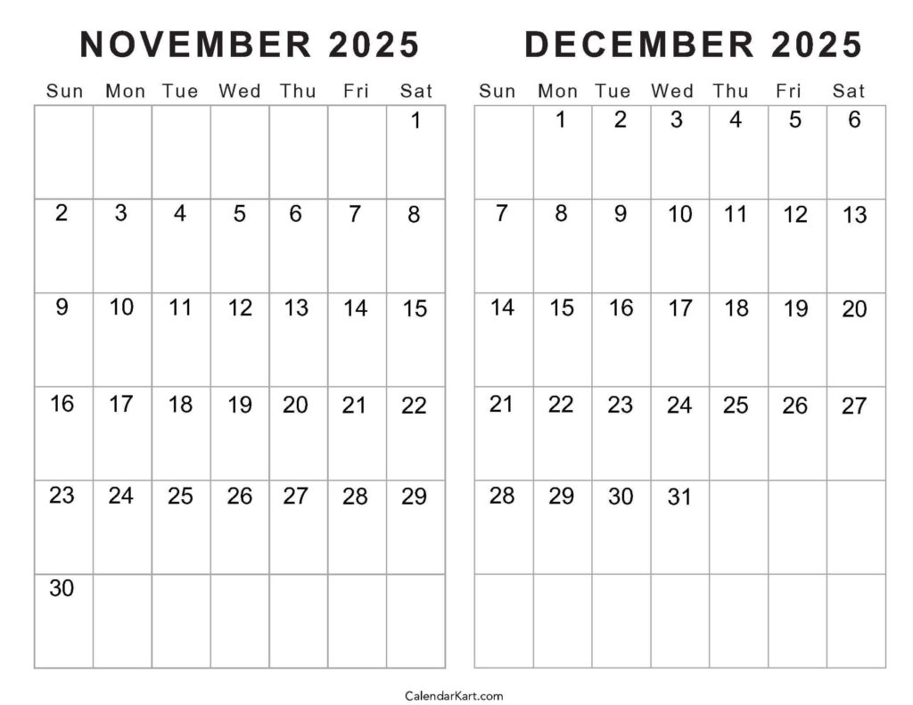 November December 2025 Calendar Printable | Printable Calendar