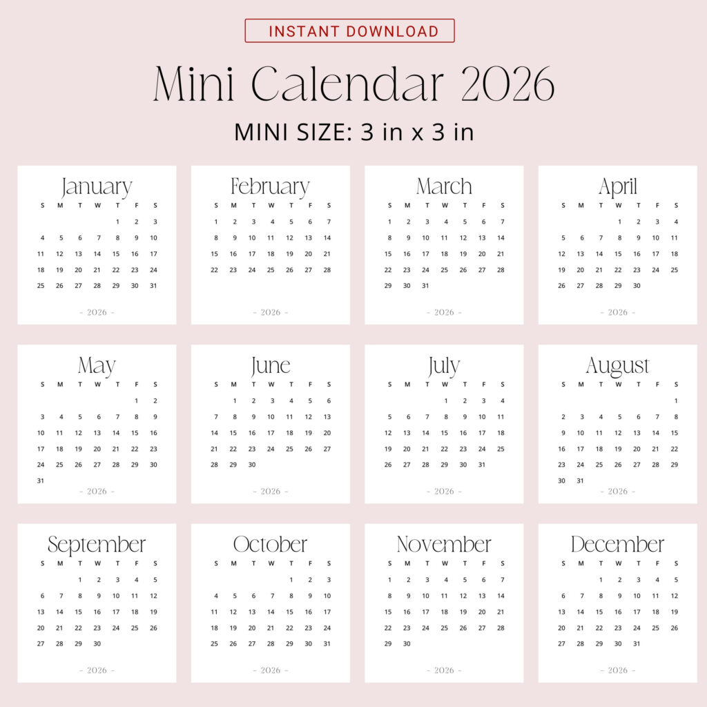Mini Calendar 2026 Printable | Printable Calendar