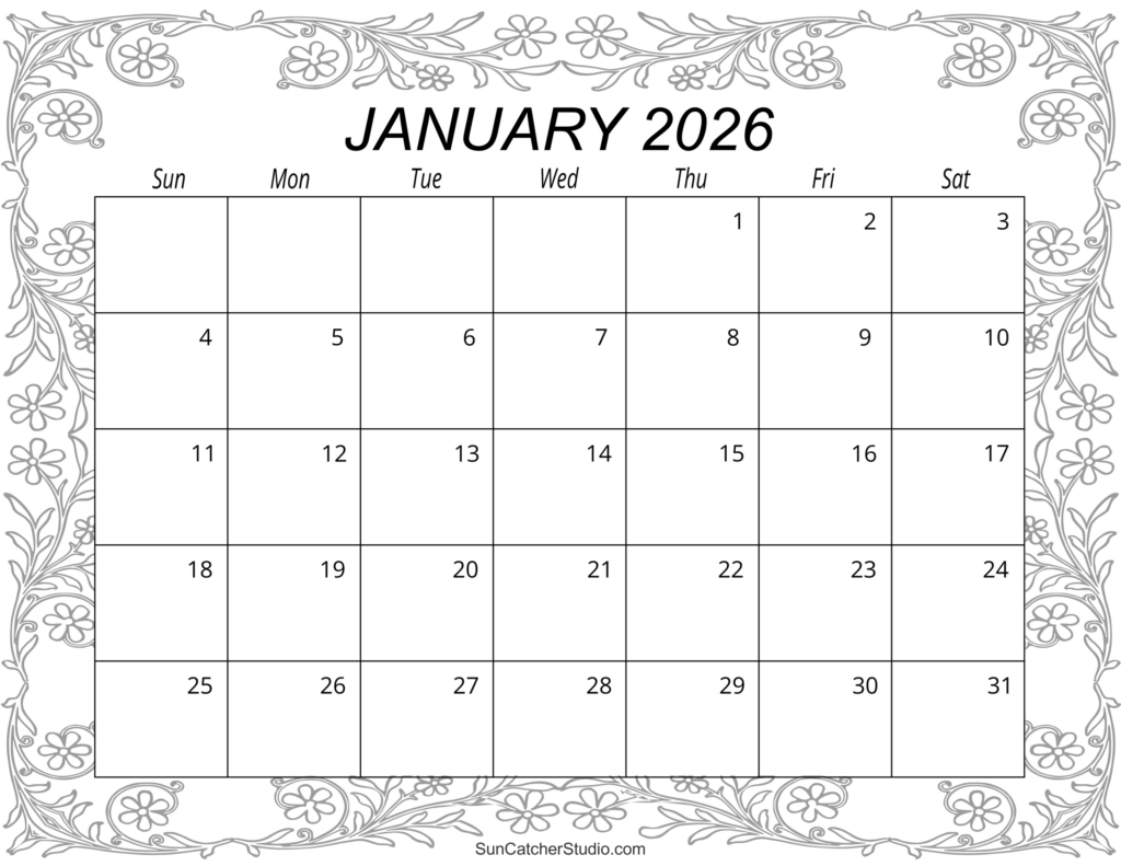 Free Printable 2026 Coloring Pages Calendar January | Printable Calendar