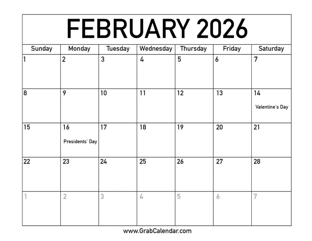 February 2026 Calendar Printable With Holidays | Printable Calendar